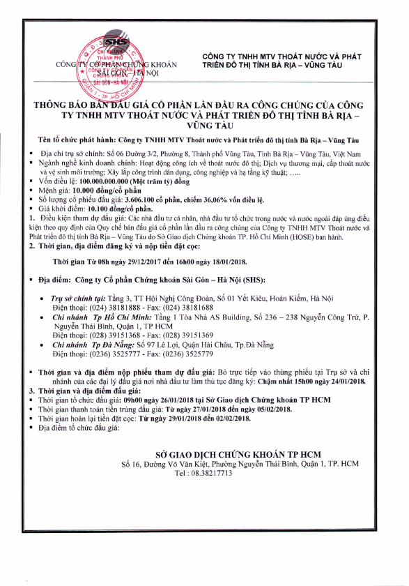 Thông báo đấu giá bán Công ty TNHH MTV Thoát nước và phát triển đô thị tỉnh Bà rịa - Vũng tàu ...